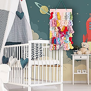 Hanging Baby Girl Headbands Storage Organizer, Newborn Headbands and Bows Holder(Large 12 Snap Band,Pink+Green)