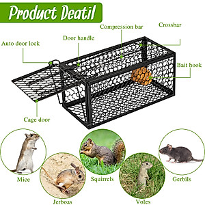 Humane Rat Trap Chipmunk Rodent Trap Mouse Trap Squirrel Trap Small Live Animal Trap Mouse Voles Hamsters Live Cage Rat Mouse Cage Trap for Mice Easy to Catch and Release (Black,2 Pcs)