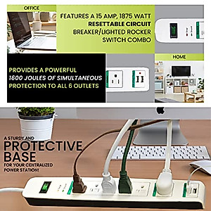 GoGreen Power GG-16326USB 6 Outlet Surge Protector with 2 USB Ports, White, 6 ft Cord