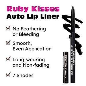 Ruby Kisses Auto Lip Liner Pencil, Long Lasting & Non-Fading, Smooth Application, Non-Feathering with Rich Color, No Sharpener Needed, Ideal for Full Lips Look (Black) (3 PACK)