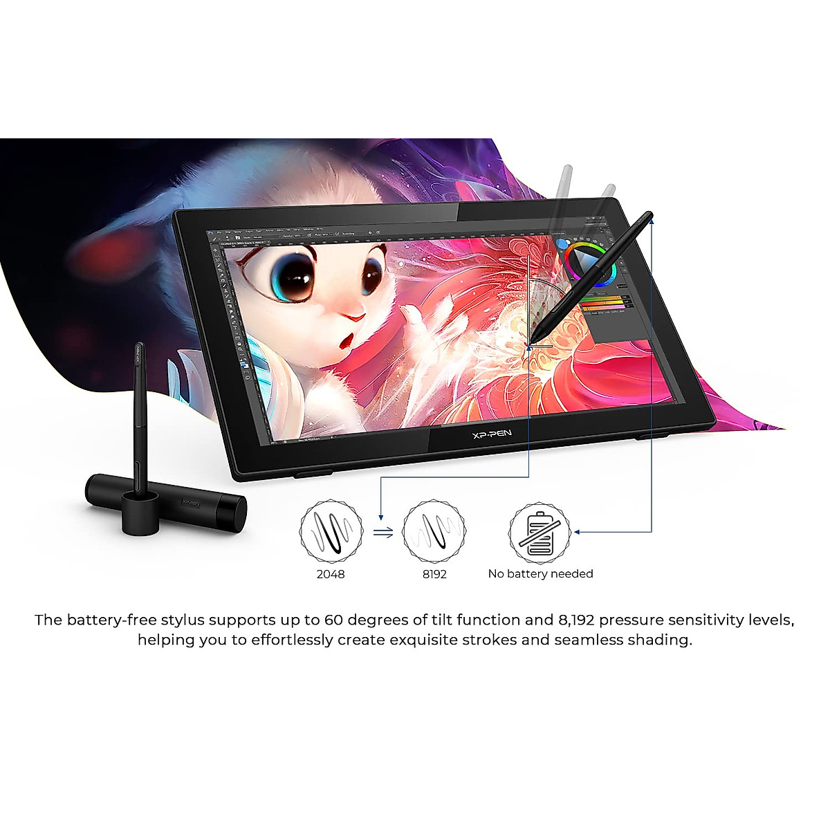XPPen Artist 22 2nd Drawing Tablet with Screen Graphics Tablet 122% sRGB with 8192 Levels Battery-Free Stylus, 21.5inch Pen Display Compatible with Windows, Mac, Linux with Adjustable Stand