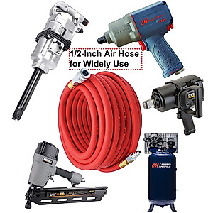 YOTOO Air Hose 1/2 in. x 50 ft, 300 PSI Hybrid Air Compressor Hose, Heavy Duty, Lightweight, Kink Resistant, All-Weather Flexibility with Bend Restrictors, 3/8" and 1/4" Air Fittings Kit, Red