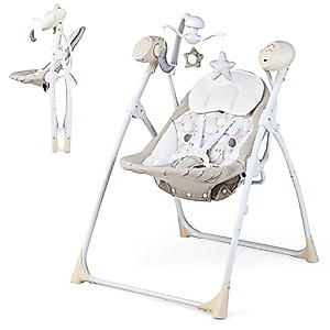 2-in-1 Bouncer & Rocker, Electric Foldable Baby Rocking Chair with Adjustable Backrest, Portable Rocker and Bouncer for Babies Includes Soft Toys