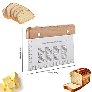 2PCS Bench Dough Scraper, Stainess Steel Kitchen/Pastry/Food/Bread/Cutting Board Scraper Cutter Chopper with Protective Cover, Ergonomic Wood Handle (2 Pack, Unique Pattern Design)