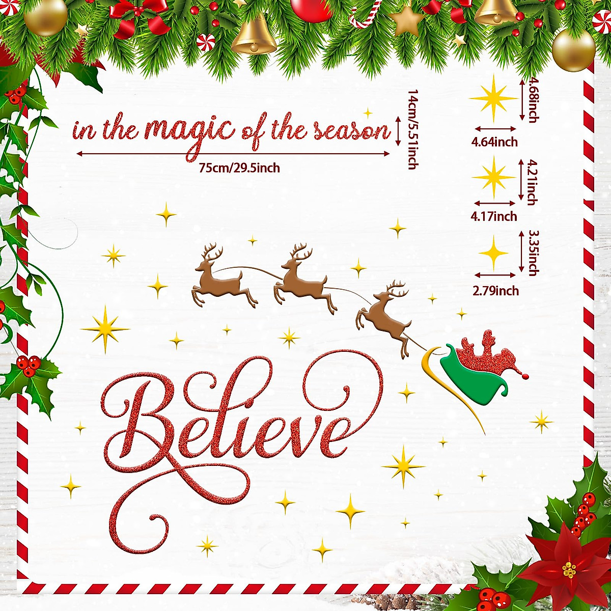 Landhoow 41 Pcs Magnetic Christmas Garage Door Decorations Christmas Garage Magnets Believe Quote Stickers Magnetic Holiday Santa Claus Reindeer Star Car Decal Magnets for Home Party Decor