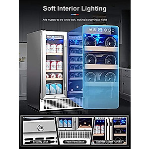 AAOBOSI 24 Inch Wine and Beverage Refrigerator - 19 Bottles & 57 Cans Capacity Wine Cooler with Dual Zone - Wine Fridge Built in Counter or Freestanding - 2 Safety Locks and Blue Interior Light