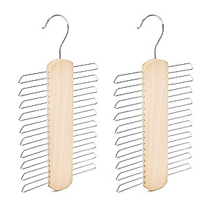 Amazon Basics 20 Bar Wooden Tie Hanger & Belt Rack - Natural, 2-Pack