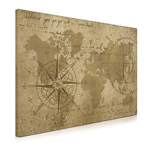 Navaris Magnetic Dry Erase Board - 16 x 24 inches Decorative White Board for Wall with Design, Includes 5 Magnets and Marker - Antique World Map