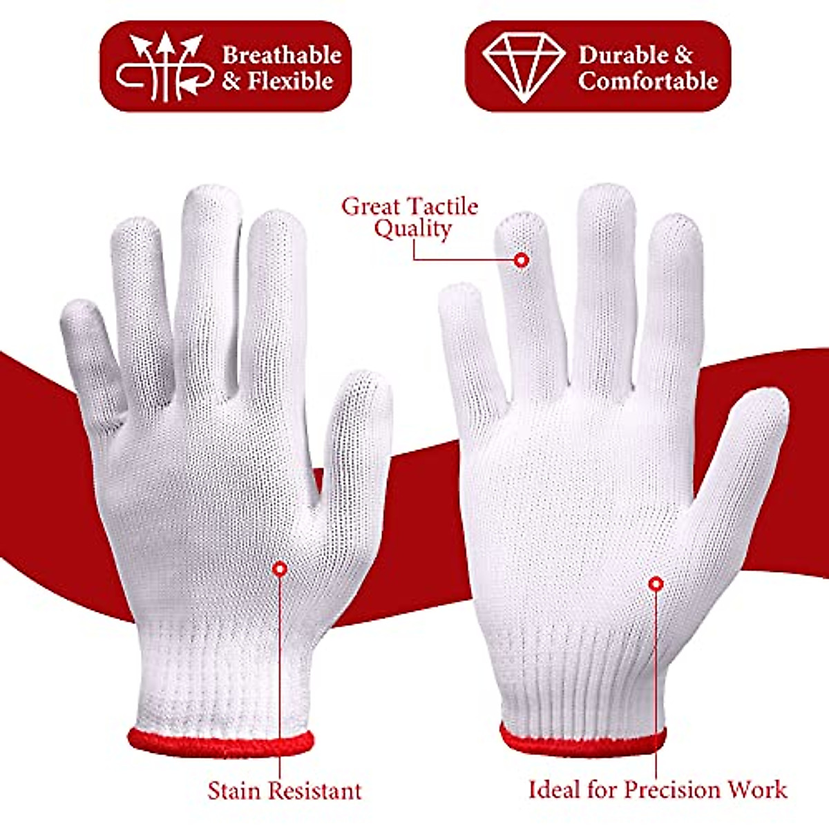Hicarer 24 Pairs White Cotton Work Gloves Hand Knit Working Gloves Protection Gloves for BBQ Thicken Liners Gloves Industry String Safety Grip Protection Soft Gloves for Cut Repair Mechanic Gardening