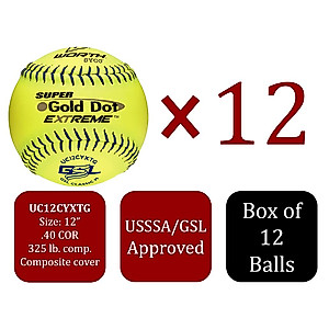 Worth | Slowpitch Softballs | GSL Approved | 12 Count | Multiple Options, Gold Dot Extreme - Composite Leather Cover - Optic Yellow