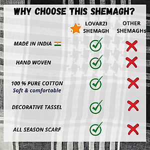 LOVARZI Cotton Shemagh Scarf - Tactical Black & White Arab Palestine Keffiyeh for Men - Lightweight Military Army Scarf