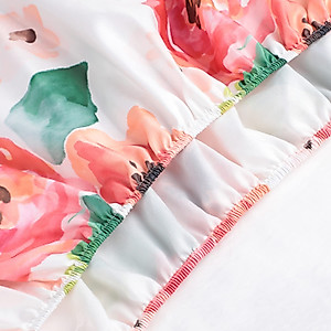 3 pcs Set Boho Floral Ruffle Baby Minky Blanket, Peach Floral Nursery Crib Skirt Set Baby Girl Crib Bedding (Coral)