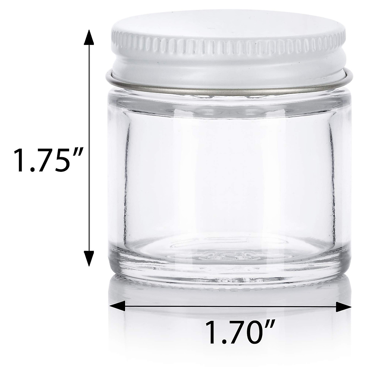 1 oz / 30 ml Clear Thick Glass Straight Sided Jar with White Metal Airtight Lid (4 pack)