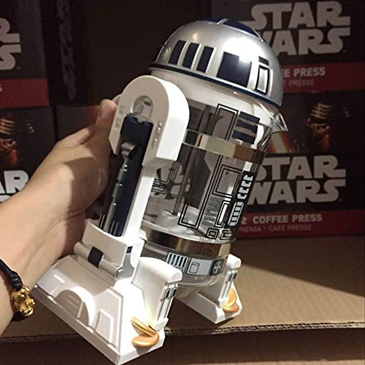 TEENKON French Press Insulated 304 Stainless Steel Coffee Maker, 32 Oz Robot R2D2 Hand Home Coffee Presser, with Filter Screen for Brew Coffee and Tea