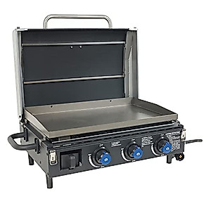 Razor GGC2228MG Stainless Steel Triple Burner 34.5" Portable Pre Seasoned Tabletop Outdoor Griddle for Backyard Cooking, Tailgating, and Camping