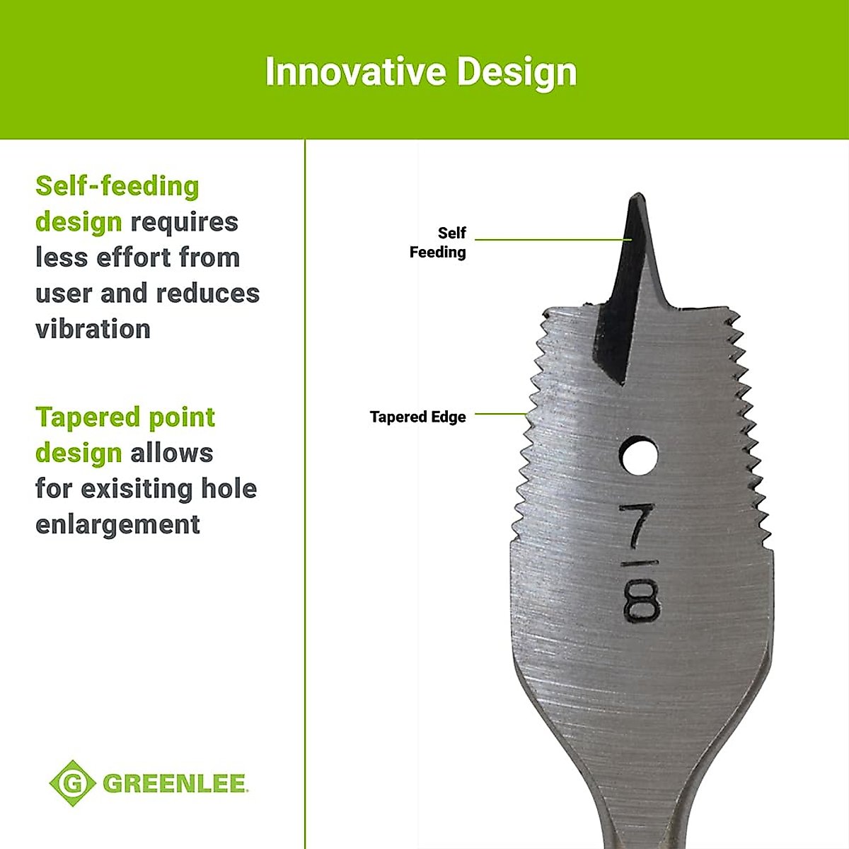 Greenlee 34AR-6 7-Piece Self-Feeding Spade Bit Set with 3/8" to 1" Spade Drill Bits, 1/4" Quick Change Adaptor, and Carrying Case, Spade Drill Bit Set for Wood