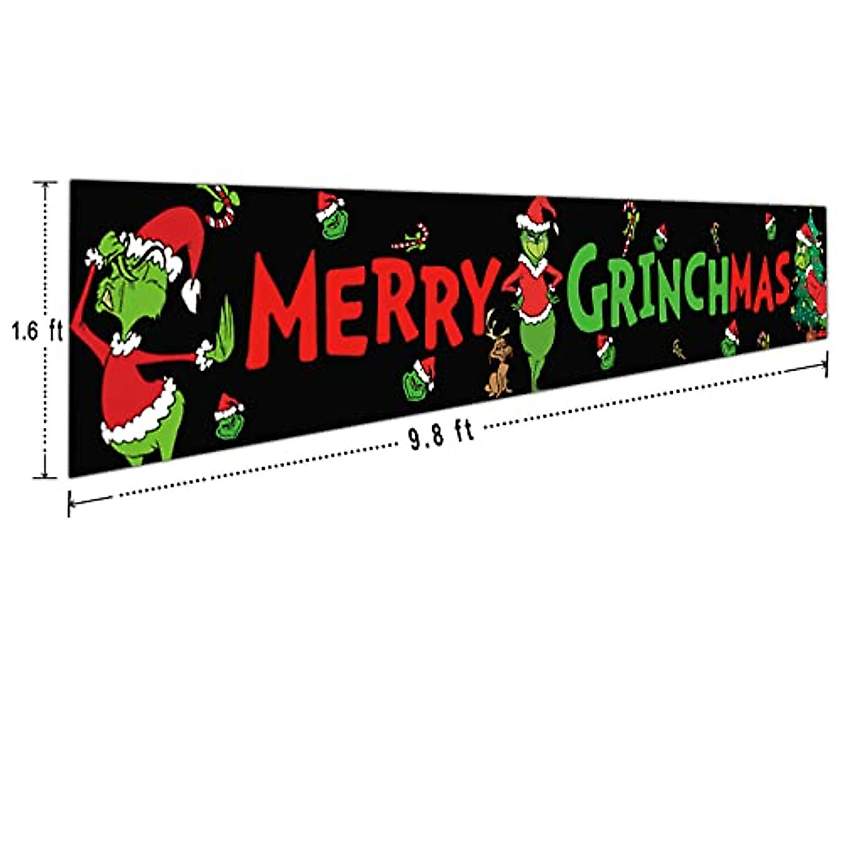 Huras Large Merry Grinchmas Sign Banner Grinch Theme Christmas Banner Christmas Party Supplies Decorations Black Xmas Holiday New Year Party Supplies Christmas Yard Sign Banner - 9.8 X 1.6 FT