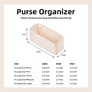 DGAZ Silk Purse Organizer Insert For Lady-Dior Micro/Mini/S/M/L bags，Silky Smooth Bag Organizer，Luxury Handbag & Tote Shaper（Craie，M）