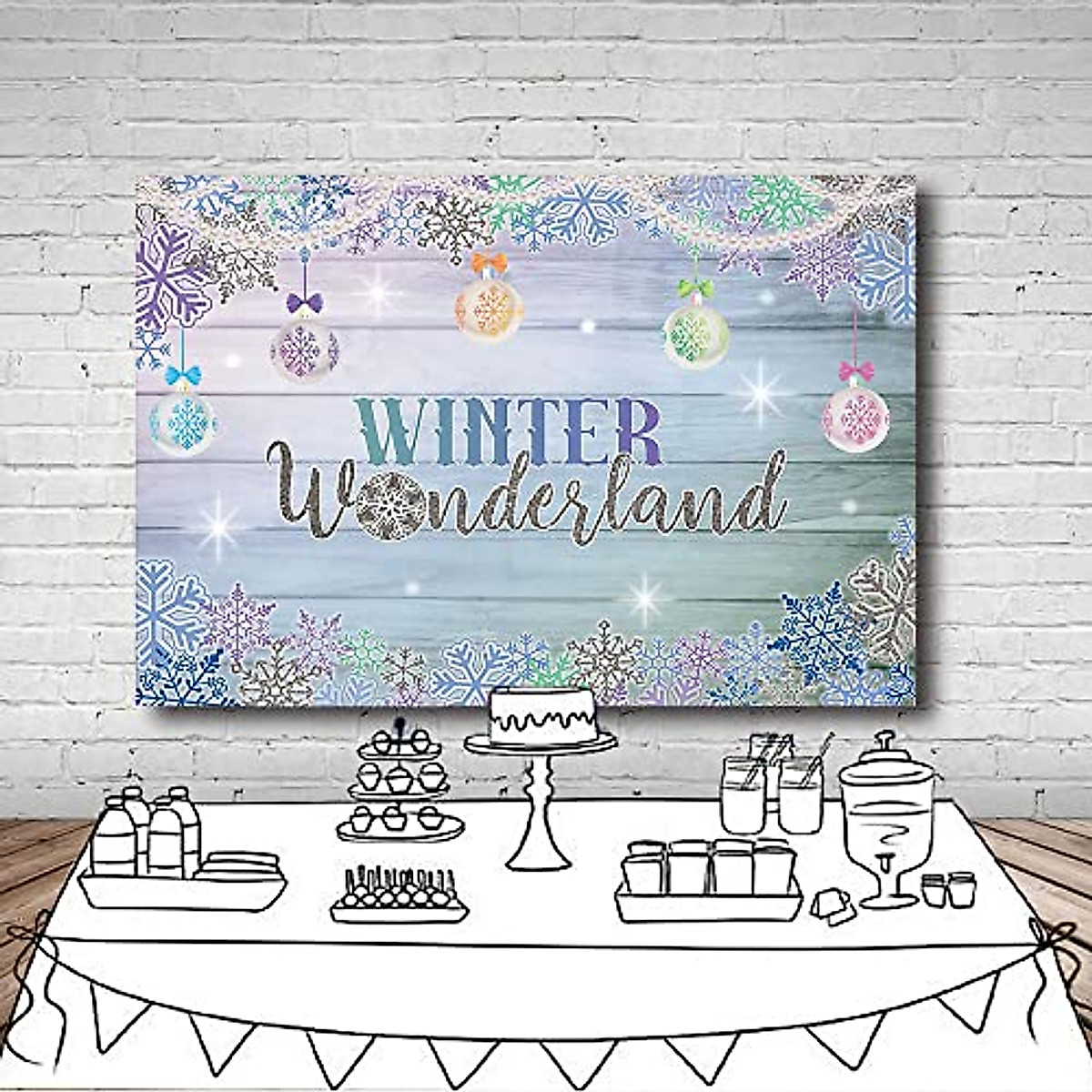 MEHOFOND 7x5ft Winter Wonderland Christmas Rustic Wood Backdrop for Photography Ice Blue Snowflake Boy Girl Birthday Background Baby Shower Party Decorations Photo Booth Props