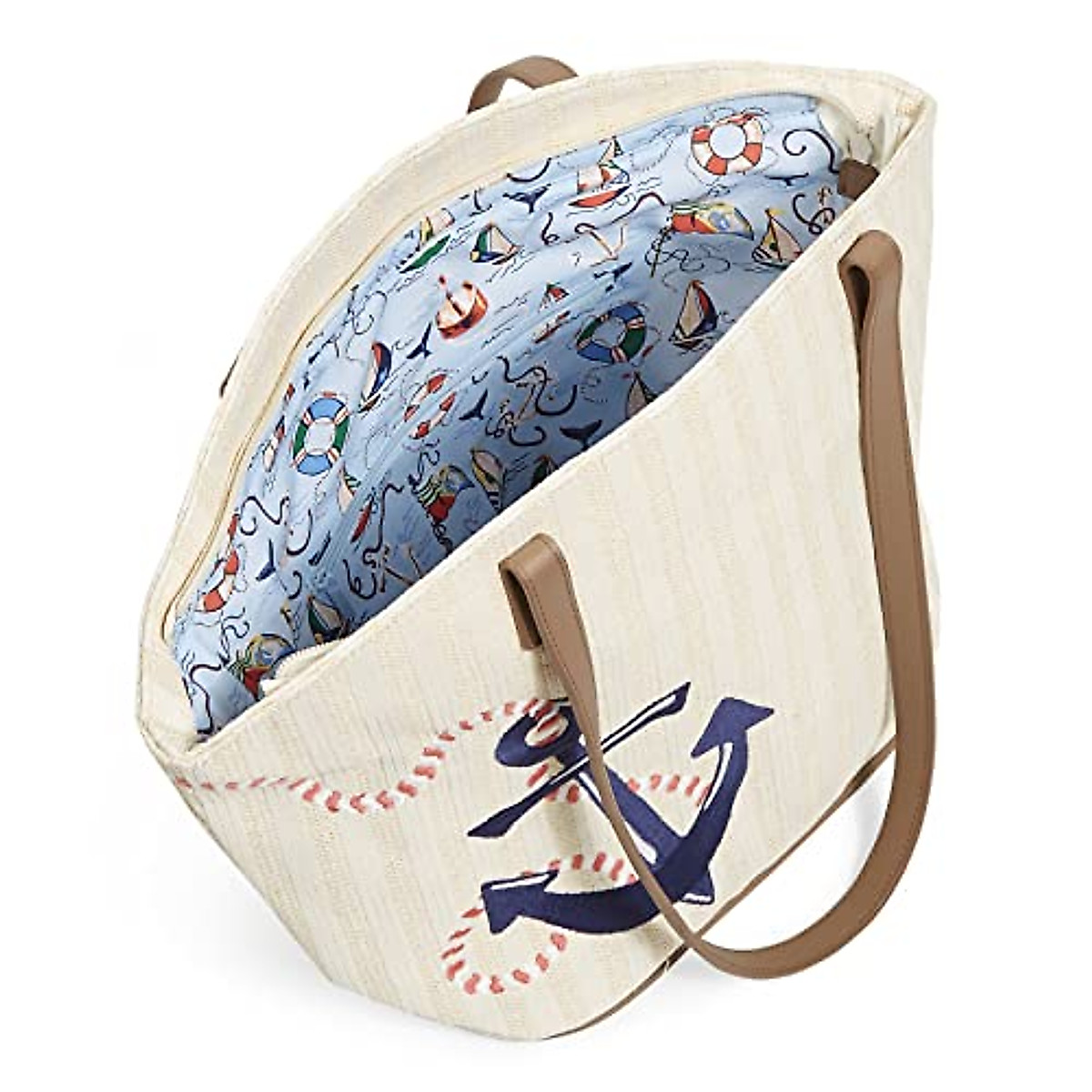 Vera Bradley Women's Straw Tote Bag, Regatta Anchor Navy, One Size
