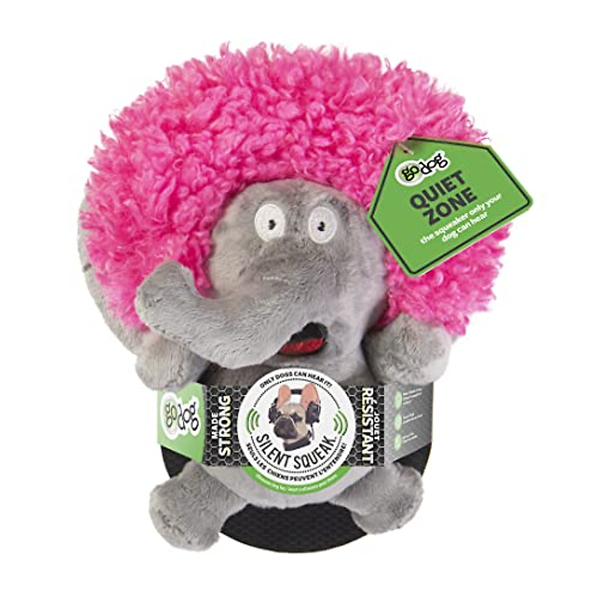 goDog Crazy Hairs Elephant Silent Squeak Plush Dog Toy, Chew Guard Technology - Gray, Large