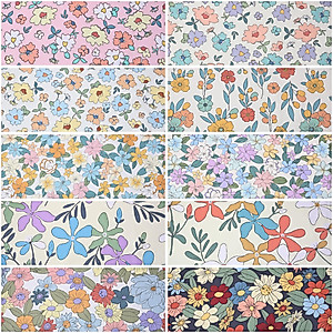 Hanjunzhao 10pcs Fat Quarters Fabric Bundles, Quilting Sewing Precut Cotton Fabric, 18 x 22 inches, Floral Print