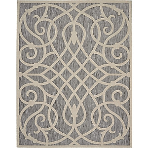 Nourison Palamos Indoor/Outdoor Grey 7'10" x 9'10" Area Rug, Easy Cleaning, Non Shedding, Bed Room, Living Room, Dining Room, Backyard, Deck, Patio (8x10)