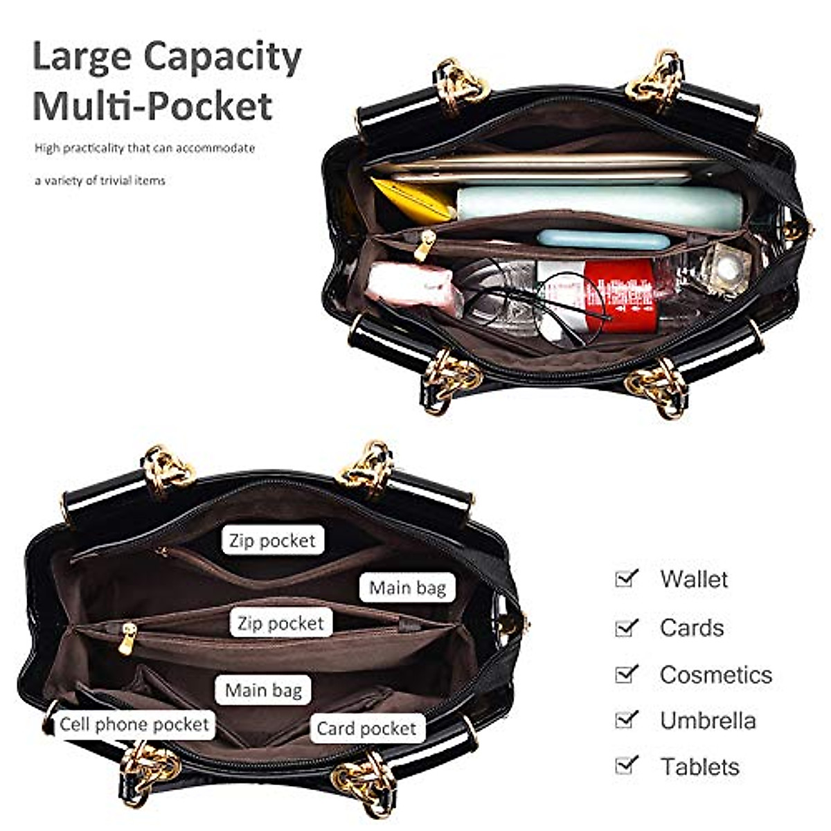 NICOLE & DORIS Patent Leather Handbags for Ladies Hobo Bag Stylish Tote Bag Women Shoulder Bags Exquisite Crossbody Bag Shopper Wedding Evening Bags Navy blue