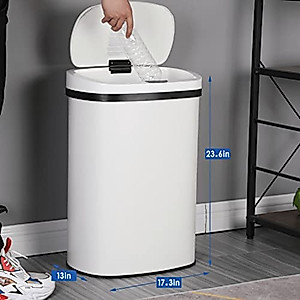 13 Gallon Kitchen Trash Can Automatic Garbage Can, Stainless Steel Waste Bin with Lid, Electronic Touch Free Motion Sensor Trash Cans High-Capacity Brushed Metal Trash Bin for Indoor, Black