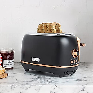 Haden Heritage Toaster, Wide Slot with Removable Crumb Tray and Settings (Black/Copper, 2 Slice)
