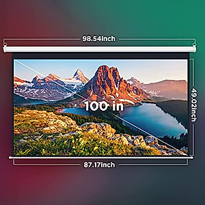Motorized Projector Screen 100 Inch - Electric Projector Screen Motorized Indoor and Outdoor Movies Screen Pull Down, 16:9 4K 3D HD Compatible, Wall/Ceiling Mount, Ultra-Quiet, W/Remote Control
