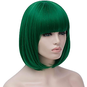 Bopocoko Green Wig Short Green Wigs for Women St Patricks Day Green Bob Wig with Bangs Natural Synthetic Soft Wig Cute Colored Wigs BU027GR
