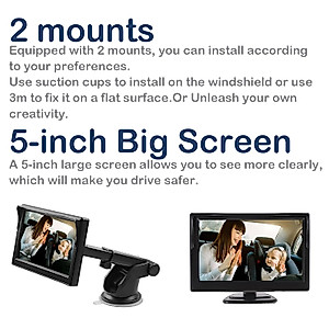 5 Inches AllRuby Baby Car Camera Monitor,Baby car Mirror,Digital display,View Infant in Rear Facing Seat with Wide Clear View,Aimed at Baby-Easily to Observe The Baby's Every Move,Come with 2 mounts.