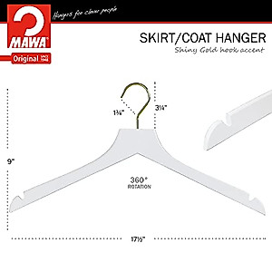 MAWA by Reston Lloyd, European Wooden Hanger, Beech Wood Straight Hanger with Shoulder Notches, Rotating Gold Hook, White Finish, for Shirts, Blazers, Dress Clothes Hanger, (27135)