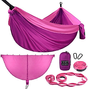 Gold Armour Camping Hammock with Bug Net - XL Double Hammock Portable Hammock Camping Accessories Gear Mosquito Bug Net Set for Outdoor Indoor, USA Based Brand (Fuchsia & Pink)