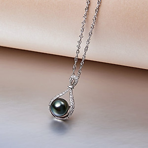 Red Lychee South Sea Cultured Black Pearl Necklace for Women 9-10 mm Round AAAA Quality Genuine Tahitian Pearl Pendant Necklaces Gift for Wife Mom Daughter