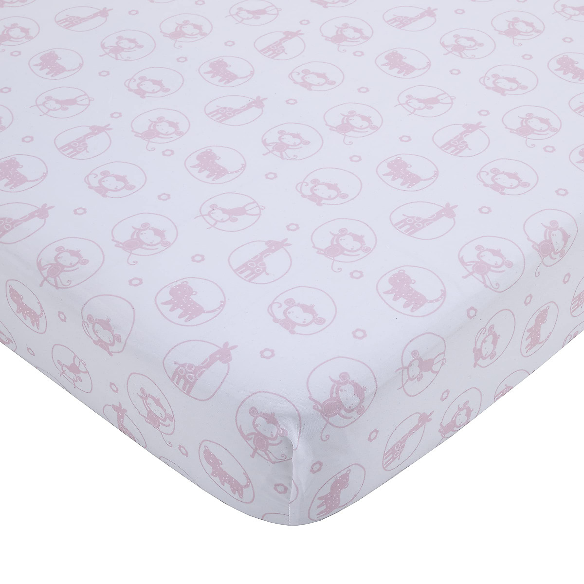 NoJo Little Love Sweet Jungle Friends Pink, White and Tan, Monkey, Cheetah and Giraffe with Polka dots and Flowers 3 Piece Nursery Crib Bedding Set - Comforter, Fitted Crib Sheet, and Crib Skirt