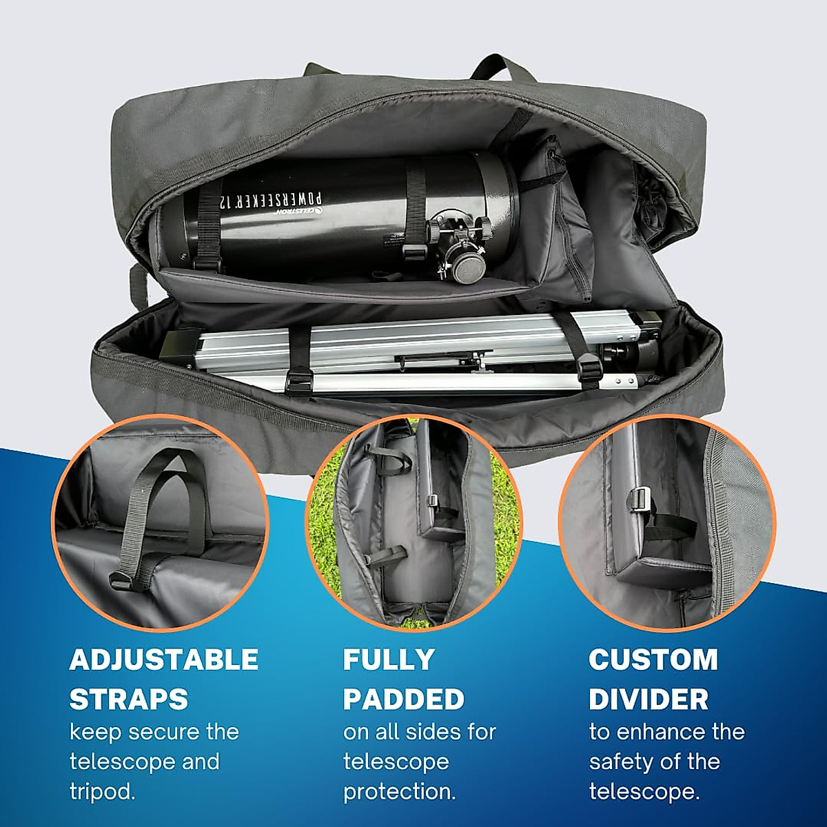 OBENBERG Professional 30" Telescope Bag: High-Density Foam Travel Universal Carrying Case for Celestron, Meade, Orion & Vixen with Shoulder Strap & Accessories, Perfect for Astronomy & Photography