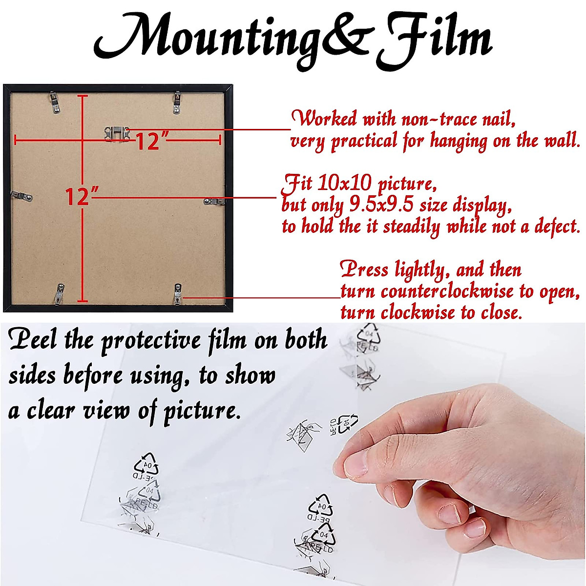 ijuerybai Black 12x12 Picture Frame Set of 3, High Transparent Frame for 12 By 12 Square Photo Collage Canvas Poster Size Wall Mount and Tabletop Horizontally Vertically (Black, 12 x 12 inches)