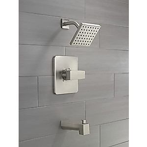 Delta Faucet Modern Brushed Nickel Tub and Shower Trim Kit, Shower Faucet with Single-Spray Touch-Clean Shower Head, Stainless T14467-SS-PP (Valve Not Included)