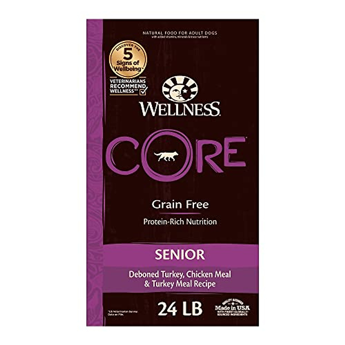 Wellness CORE Grain-Free Senior Dry Dog Food, Made in USA with Real Turkey and Natural Ingredients, With Nutrients for Immune, Joint, Skin & Coat Support, 24-Pound Bag