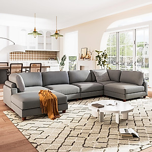Merax 163" Modular Big Sectional Sofa with Ottoman L Shaped Corner Couch 6-Seater for Apartment,Grey
