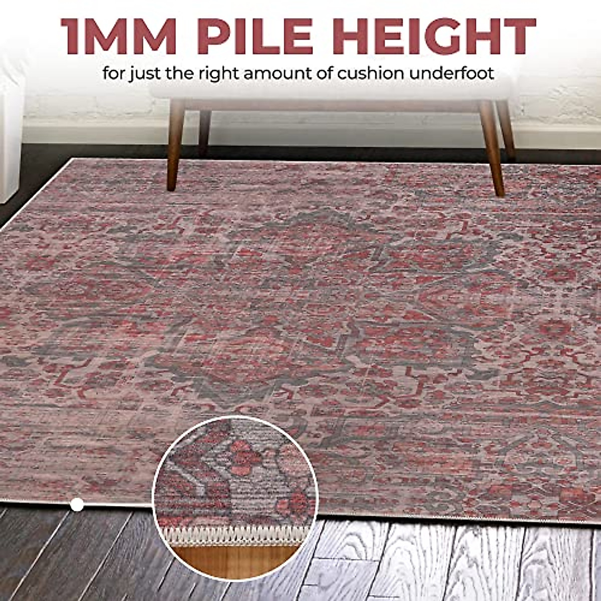 BNM Indoor Area Rug, Non-Slip Backing for Kids or Pets, Entryway, Living Room, Kitchen, Dorm, Bedroom, Hallway, Machine Washable Rugs, Floor Cover, Bohemian Rustic Home Decor, 6' x 9', Teal