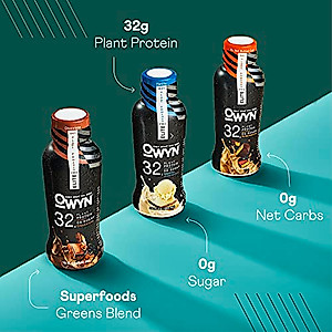 OWYN Only What You Need Pro Elite Vegan High Protein Keto Shake, 32g Protein, 9 Amino Acids, Omega-3, Prebiotics, Superfoods Greens for Workout and Recovery, 0g Net Carbs, Zero Sugar, Chocolate, 12 Fl Oz (Pack of 12)