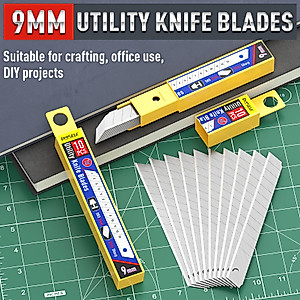 DIYSELF 50Pcs 9mm Utility Knife Replacement Blades, Snap Off Blades for 9MM Universal Box Cutters (60°)