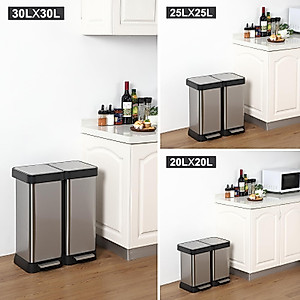 WELYFE 13 Gallon Dual Trash and Recycling Bin, Fingerprint Proof Stainless Steel Kitchen Garbage Can with Double Lid, Pedal Rubbish Bin for Kitchen Home Office, Without Inner Bucket