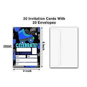 ONDTOM Blue Roller Skating Birthday Party Invitations With Envelopes(4" x 6")- 20 Pack - Neon Glow Skating Party Invites-c15