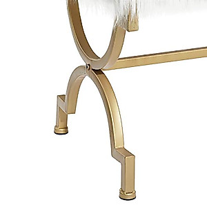Deco 79 Metal Bench with White Faux Fur Top, 42" x 17" x 20", Gold
