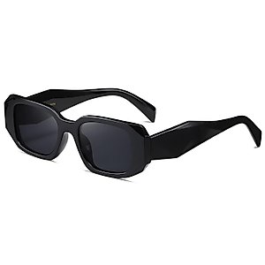 Highyou Trendy Rectangle Sunglasses Womens Men Fashion Classic Sun glasses Retro Shades (Black)