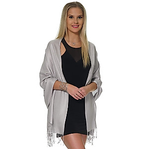 Pashmina Shawls and Wraps for Evening Dresses, Large Soft Pashmina Wedding Light Grey Silver Shawl